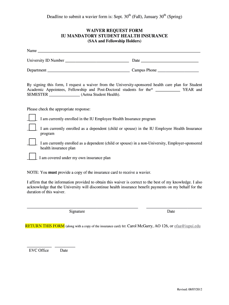Fillable Online academicaffairs iupui WAIVER REQUEST FORM - IUPUI ...
