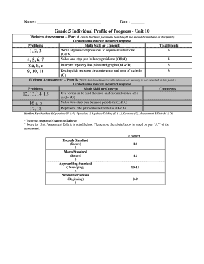 Fillable Online csredhawks Grade 5 Individual Profile of Progress ...