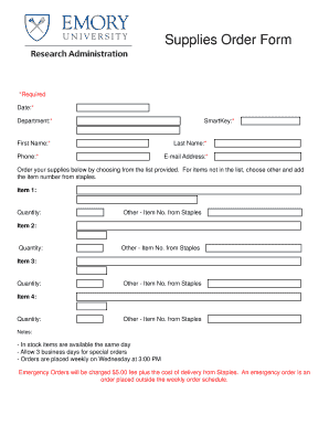 Fillable Online or emory Supplies Order Form - bEmoryb University Fax ...