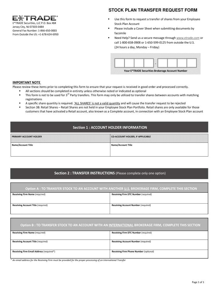 Fillable Online STOCK PLAN TRANSFER REQUEST FORM Fax Email Print ...