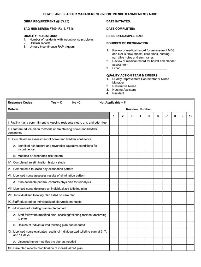 Fillable Online BOWEL AND BLADDER MANAGEMENT INCONTINENCE MANAGEMENT ...