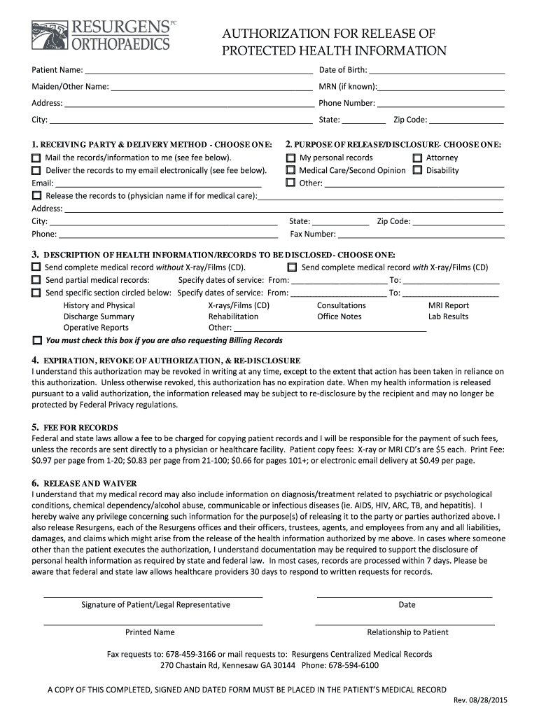 Fillable Online Prescription Pick Up Authorization Fax Email Print ...