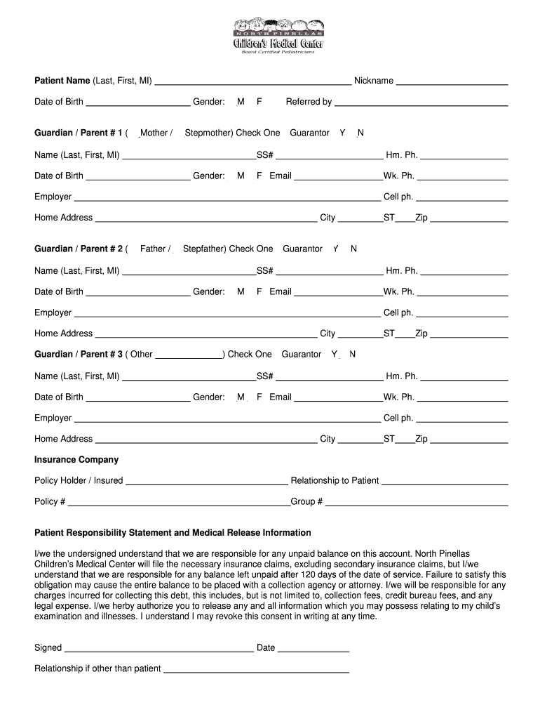 Fillable Online New Patient Forms Packet - North Pinellas Children's ...