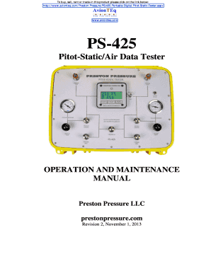 Fillable Online Preston Pressure PS-425 Pitot Static Tester Operations ...