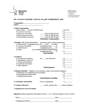 Fillable Online commonword 2010 Pastors Salary Scale Worksheet.doc ...