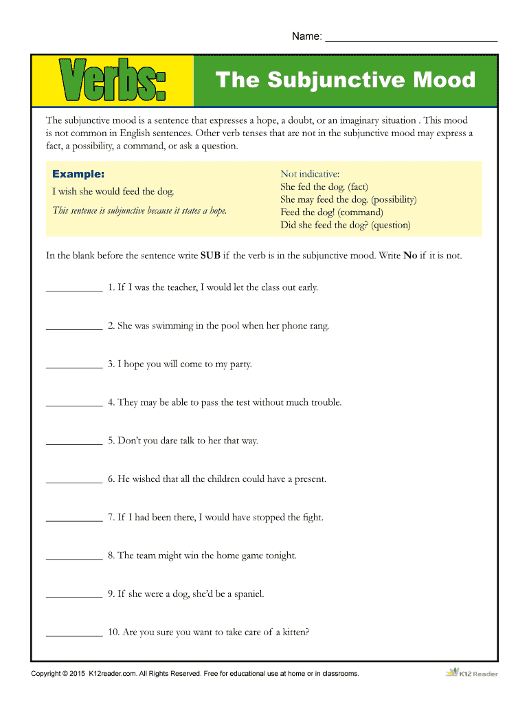 Fillable Online Verbs The Subjunctive Mood Fax Email Print - pdfFiller