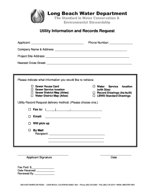 Fillable Online lbwater Utility Information and Records Request - Long ...