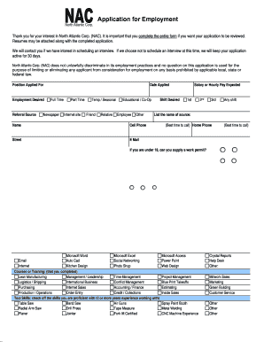 Fillable Online Application for Employment - North Atlantic Corp Fax ...