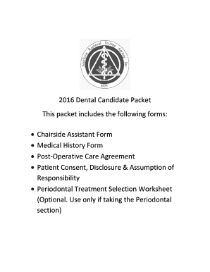 Fillable Online 2016 Dental Candidate Packet Chairside Assistant Form ...