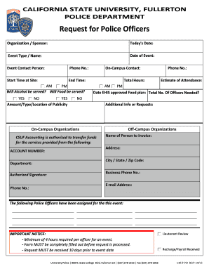 Fillable Online police fullerton Request for Police Officers ...
