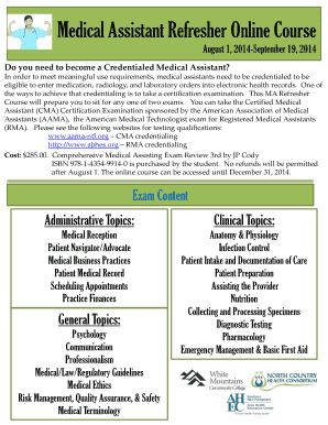 Fillable Online nchcnh Medical Assistant Refresher Online Course - nchcnh Fax Email Print ...