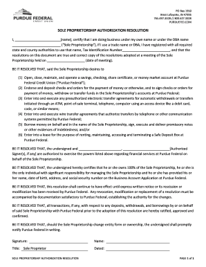 Fillable Online SOLE PROPRIETORSHIP AUTHORIZATION RESOLUTION Fax Email ...
