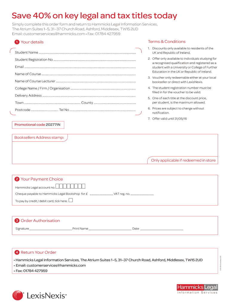 Fillable Online Download The Student Discount Voucher - Hammicks Fax ...