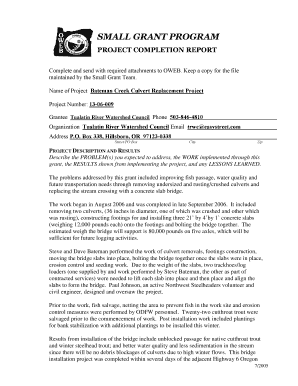 Fillable Online trwc SMALL GRANT PROGRAM PROJECT COMPLETION REPORT ...