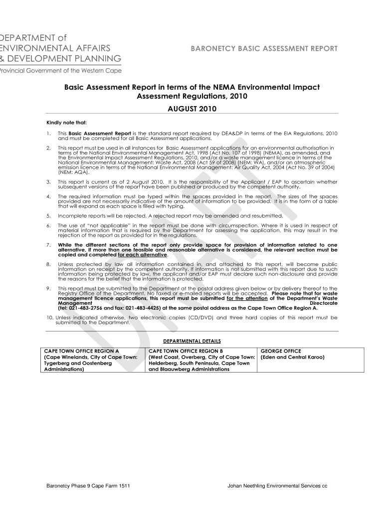 Fillable Online BARONETCY BASIC ASSESSMENT REPORT Basic Assessment ...