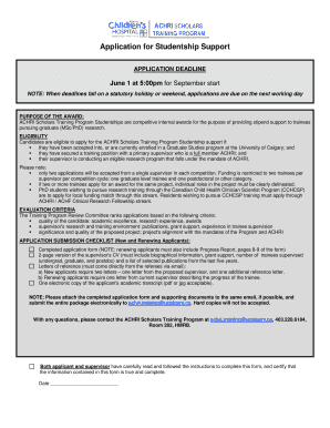 Fillable Online Application for Studentship Support - University of ...