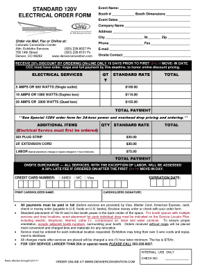 Fillable Online Event Name Event Name ELECTRICAL ORDER FORM Fax Email ...