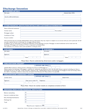 Fillable Online Discharge Intention - Adelaide Bank Fax Email Print - pdfFiller