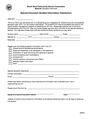 Fillable Online Special Education Student Information Distribution Fax ...
