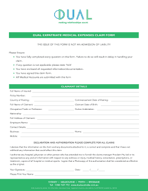 Fillable Online DUAL EXPATRIATE MEDICAL EXPENSES CLAIM FORM Fax Email Print - pdfFiller