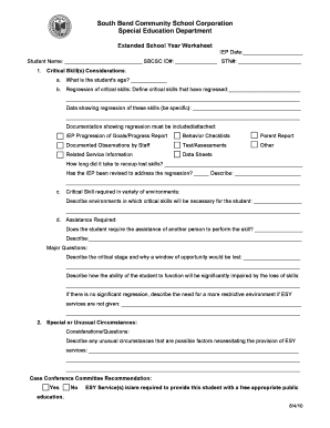 Fillable Online ESY Worksheet Fax Email Print - pdfFiller
