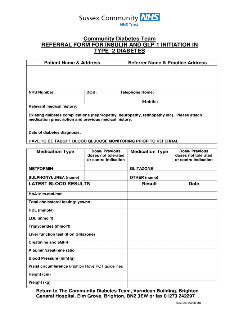 Fillable Online sussexcommunity nhs Community Diabetes Team REFERRAL ...