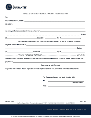 Fillable Online CONSENT OF SURETY TO PAYMENT TO CONTRACTOR Fax Email Print - pdfFiller