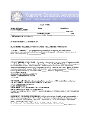 Fillable Online Sample 504 Plan ACADEMIC-RELATED ACCOMMODATIONS ...