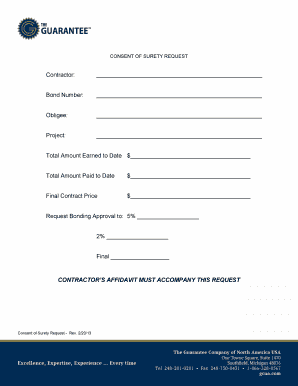 Fillable Online CONSENT OF SURETY REQUEST - The Guarantee Fax Email ...