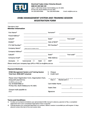 Fillable Online OHS MANAGEMENT SYSTEM AND TRAINING SESSION REGISTRATION ...
