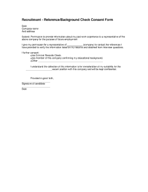 Fillable Online Recruitment - ReferenceBackground Check Consent Form ...