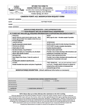 Fillable Online CAMDEN POINTE ACC MODIFICATION REQUEST FORM Fax Email ...
