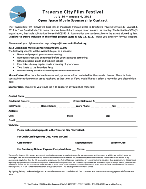 Fillable Online 2013 Movie-Open Space - Traverse City Film Festival Fax ...