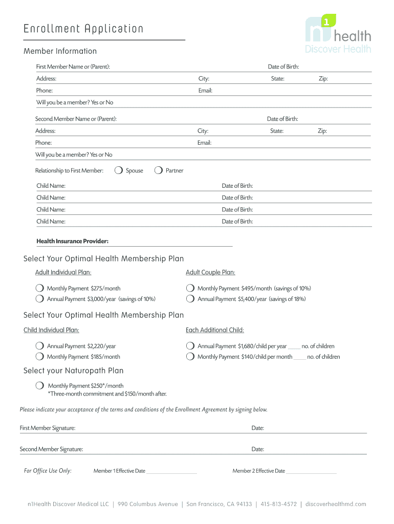 Fillable Online Enrollment Application - bn1Healthb Fax Email Print - pdfFiller