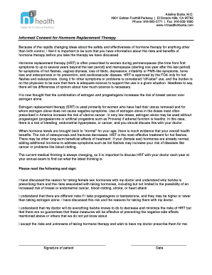 Fillable Online Informed Consent for Hormone Replacement Therapy Fax ...