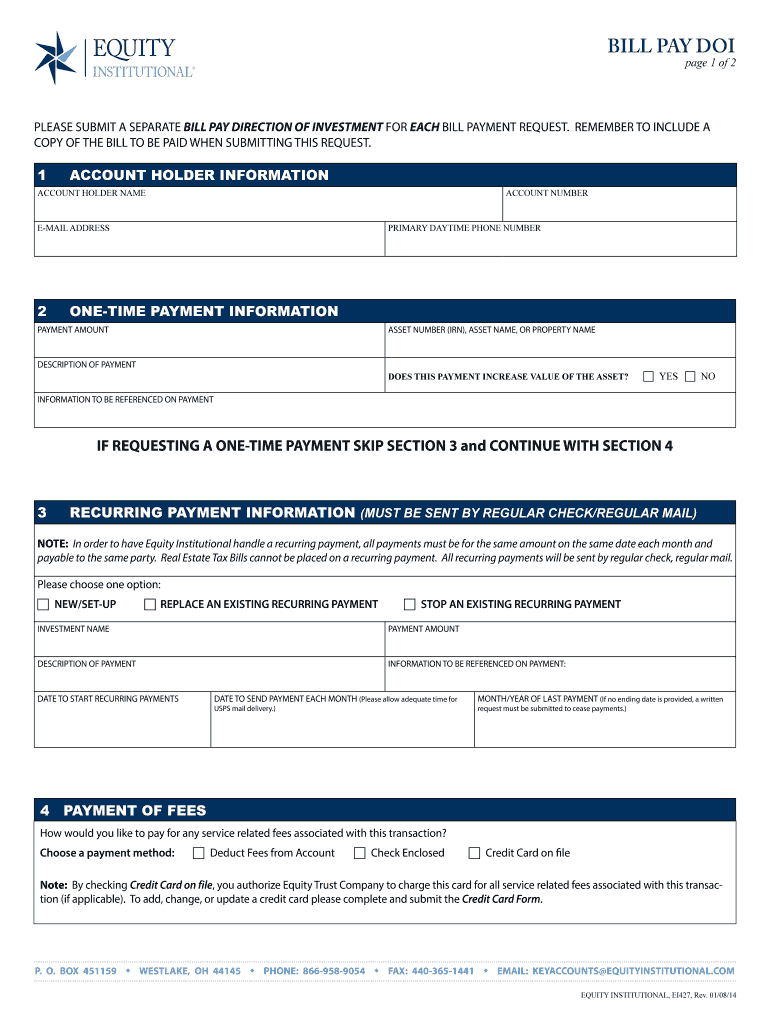 Fillable Online BILL PAY - Equity Institutional Fax Email Print - pdfFiller