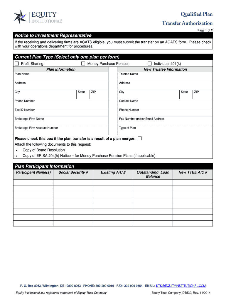 Fillable Online Qualified Plan Transfer Authorization - Equity ...