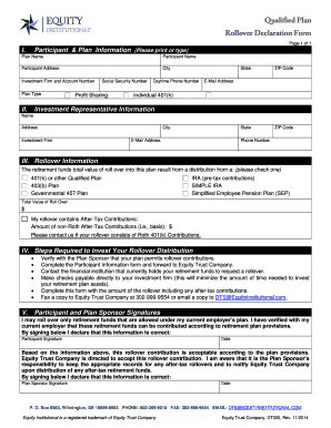 Fillable Online Qualified Plan Rollover Declaration Form Fax Email Print - pdfFiller