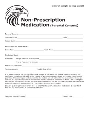 Fillable Online chestercountyschools Non-Prescription Medication ...