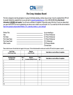 Fillable Online FlexGroup Attendance Record Fax Email Print - pdfFiller