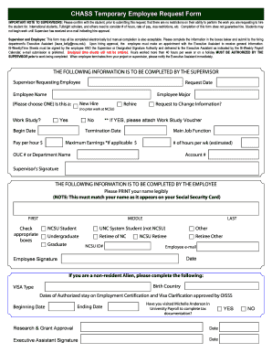 Fillable Online communication chass ncsu CHASS Temporary Employee ...