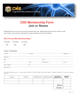 Fillable Online cogneurosociety CNS Membership Form - Cognitive ...