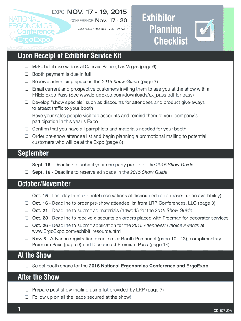 Fillable Online EXPO NOV 015 CONFERENCE Nov 0 Exhibitor Planning ...