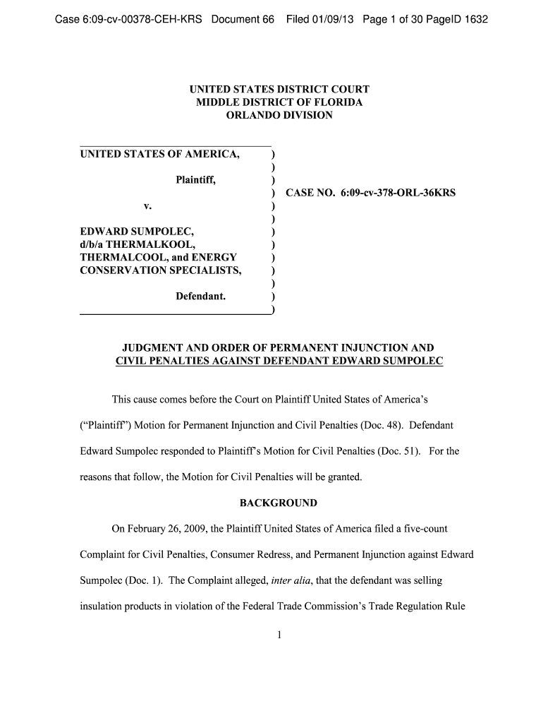 Fillable Online Judgment and Order of Permanent Injunction and Civil ...