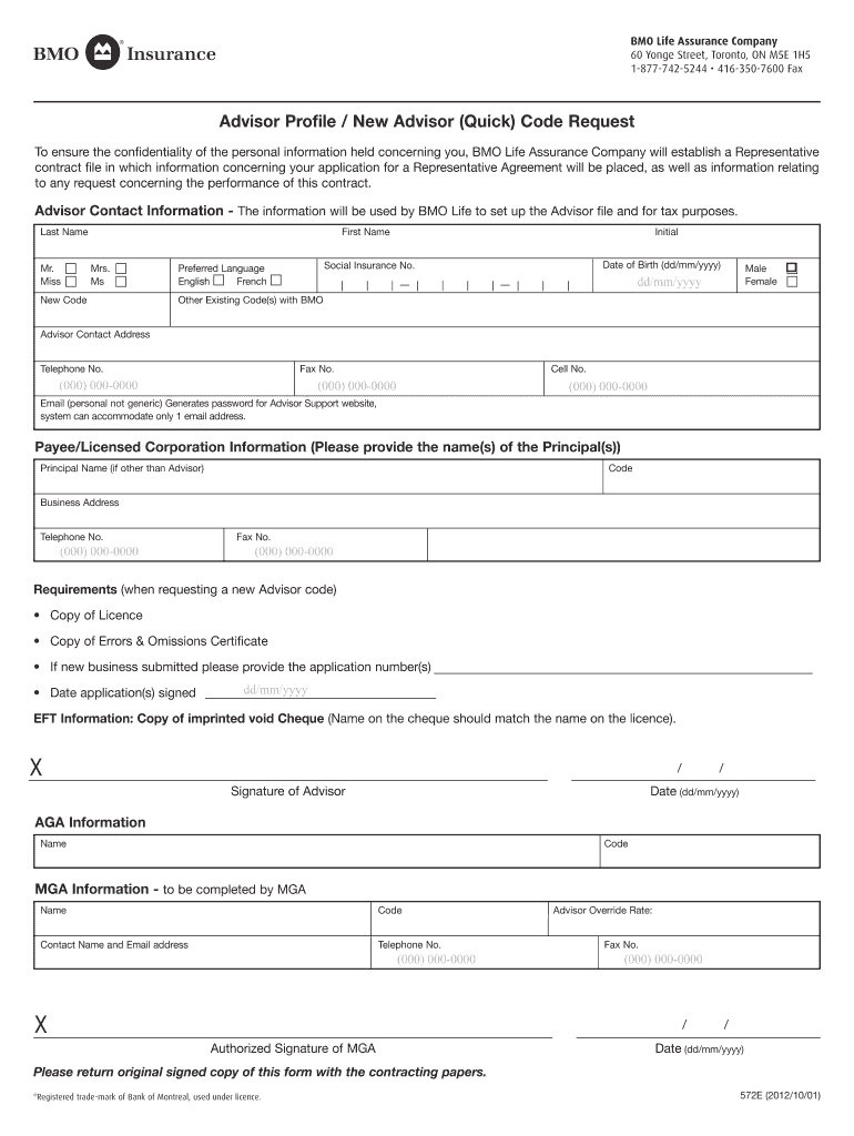 Fillable Online Advisor Profile / New Advisor (Quick) Code Request ...