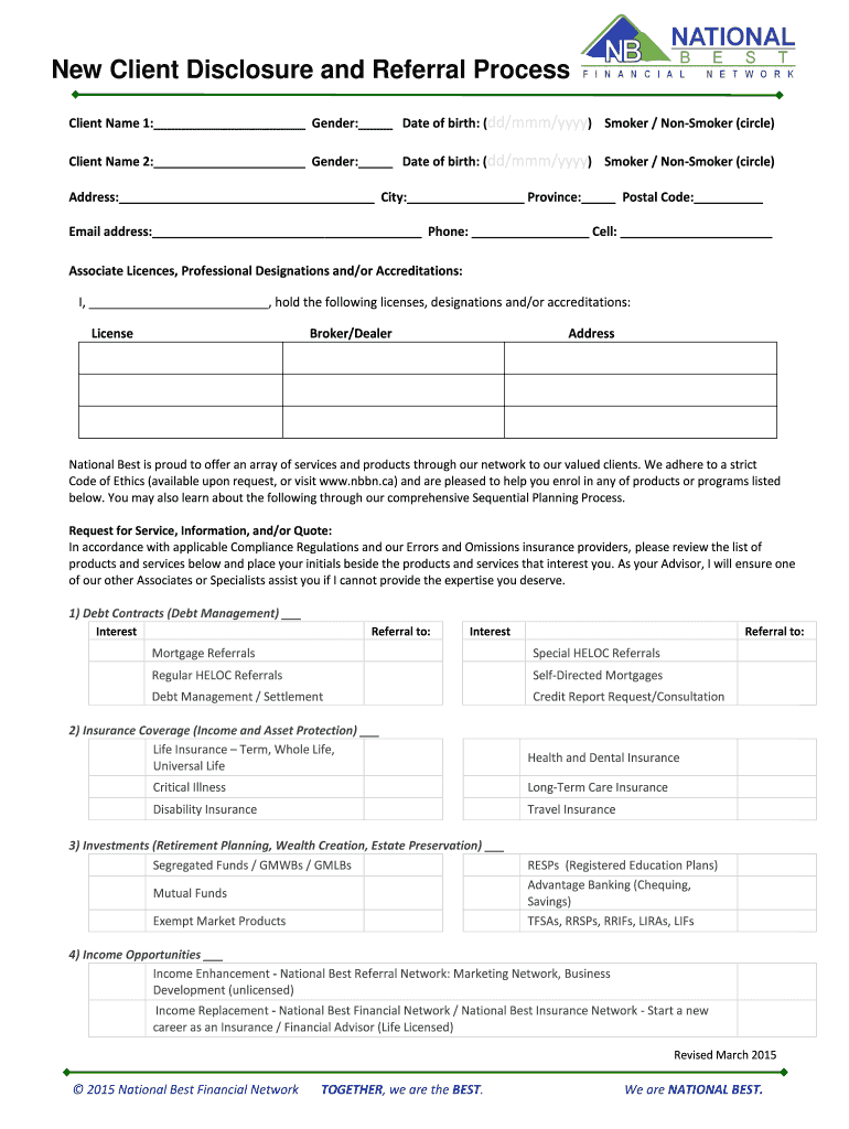 Fillable Online New Client Disclosure and Referral Process Client Name ...