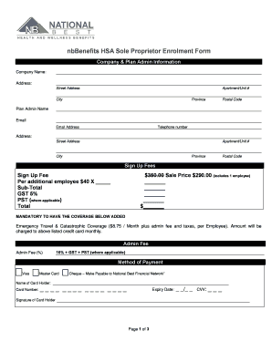 Fillable Online nbBenefits HSA Sole Proprietor Enrolment Form Fax Email Print - pdfFiller