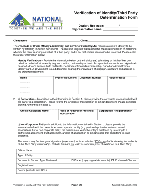 Fillable Online Verification of IdentityThird Party Determination Form ...