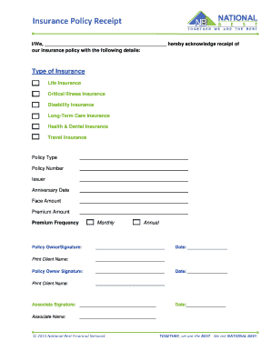 Fillable Online Insurance Policy Receipt Fax Email Print - pdfFiller