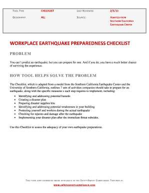 Fillable Online workplace earthquake preparedness checklist problem Fax ...